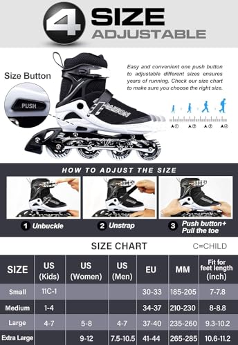 PAPAISON Adjustable Inline Skates for Kids and Adults with Full Light Up Wheels, Outdoor Roller Skates for Girls and Boys, Men and Women