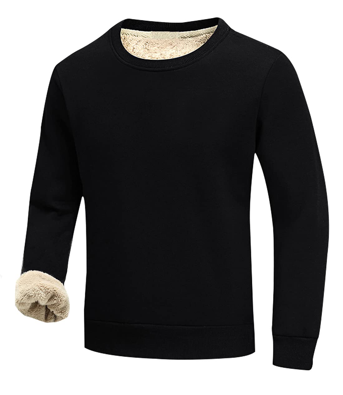 Gihuo Men's Warm Crewneck Sweatshirt Winter Sherpa Lined Fleece Sweatshirt Athletic Pullover Tops Loungewear (Black, XL)