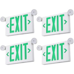 torchstar green led exit sign with emergency lights, ul 924, emergency exit light with battery backup, adjustable heads, fire exit sign with lights, double face, ac 120/277v, damp location, pack of 4