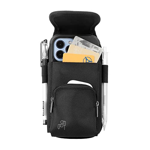 Perilogics Phone Holster with Magnetic Cover. Belt Clip Pouch for iPhone 15 Plus, 15 Pro Max, 14 Plus, iPhone 14 Pro Max, 13 Pro Max with Phone Case Installed. Zipper Storage and Credit Card Pocket