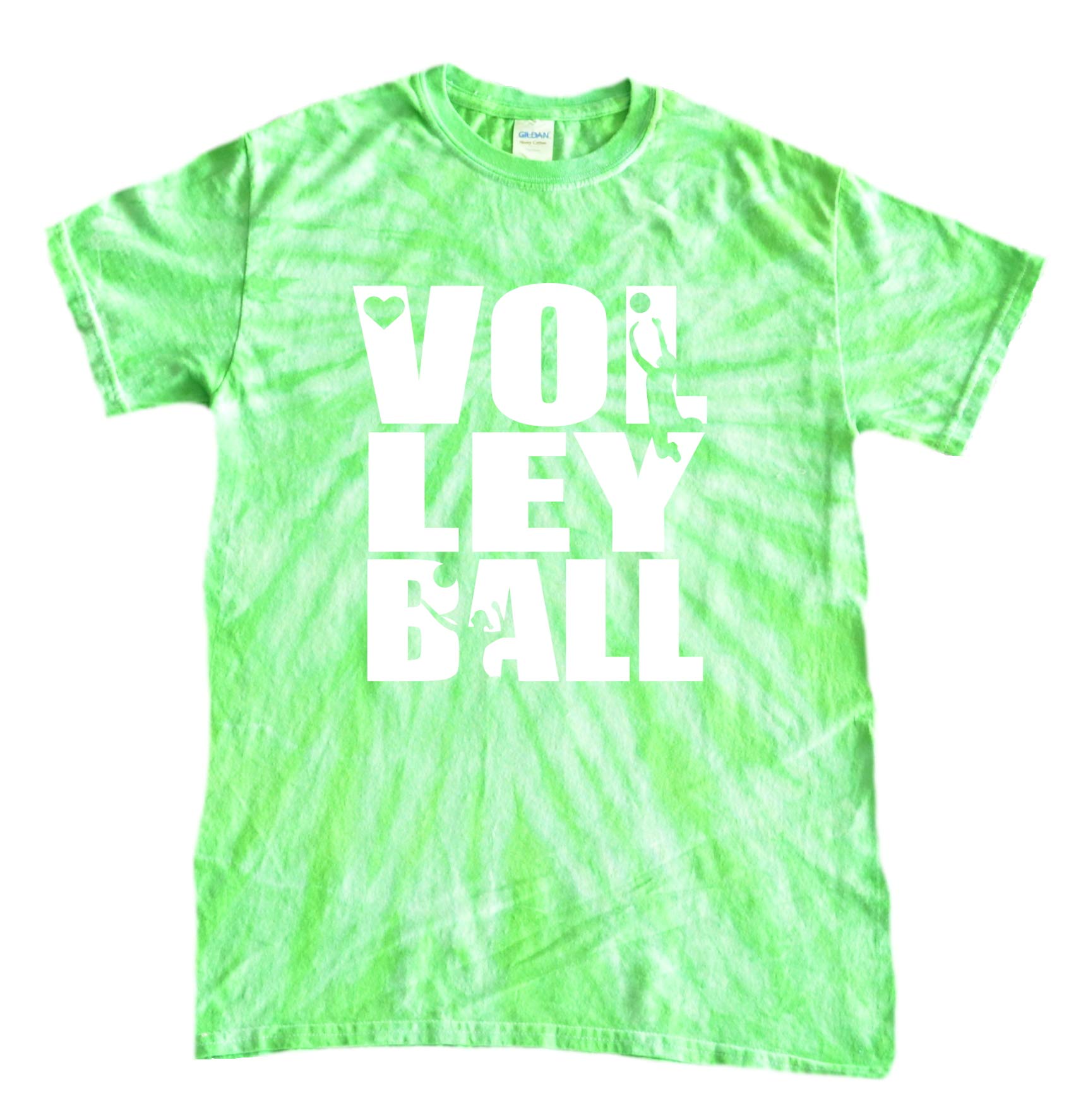 Volleyball Tie Dye T-Shirt Stacked Logo (Lime, YL)