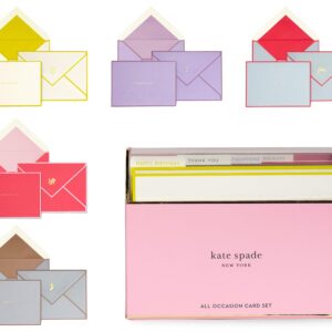 Kate Spade New York All Occasion Card Set of 15 with Blank Interior and Lined Envelopes, Colorblock