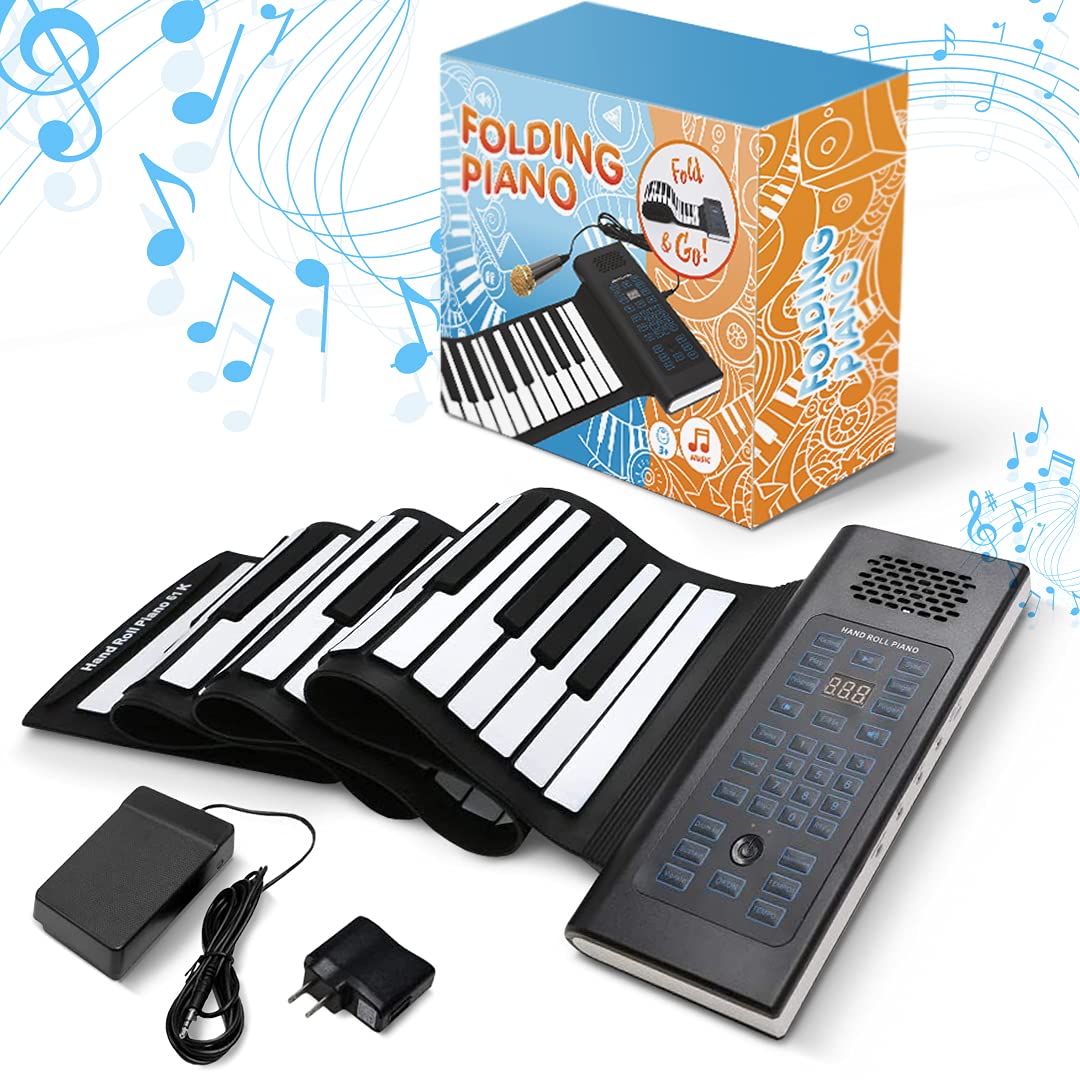 Roll Up Piano Folding Portable Keyboard With Pedal | 61Keys | Music Gifts for Women Men Girl Boys Kids | Educational Toys Gift Set | Digital Beginner Piano