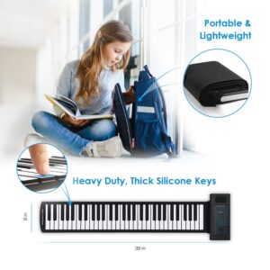 Roll Up Piano Folding Portable Keyboard With Pedal | 61Keys | Music Gifts for Women Men Girl Boys Kids | Educational Toys Gift Set | Digital Beginner Piano