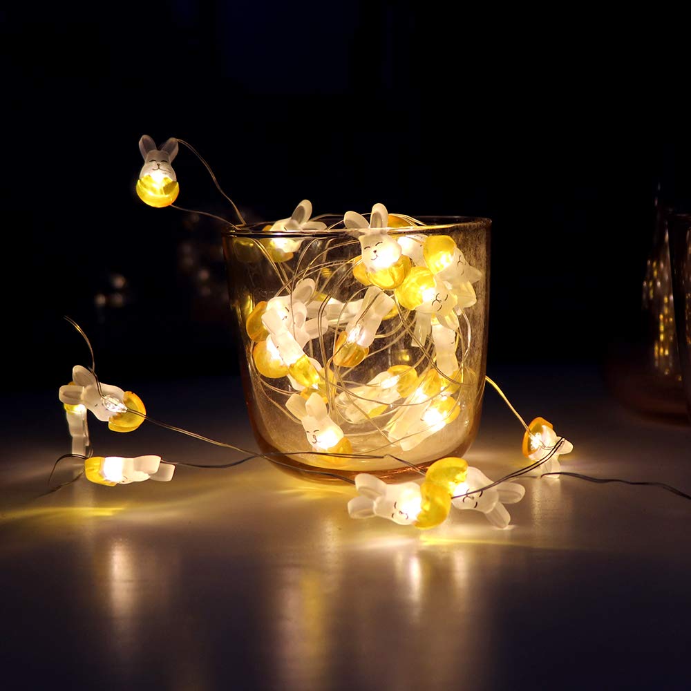 Cute Rabbit String Lights Bunny Fairy Lights 10FT 30 LED Battery Warm White Night Light Waterproof Outdoor Indoor Room Bedroom Wall Home Décor Wedding Birthday Party Garden Decoration