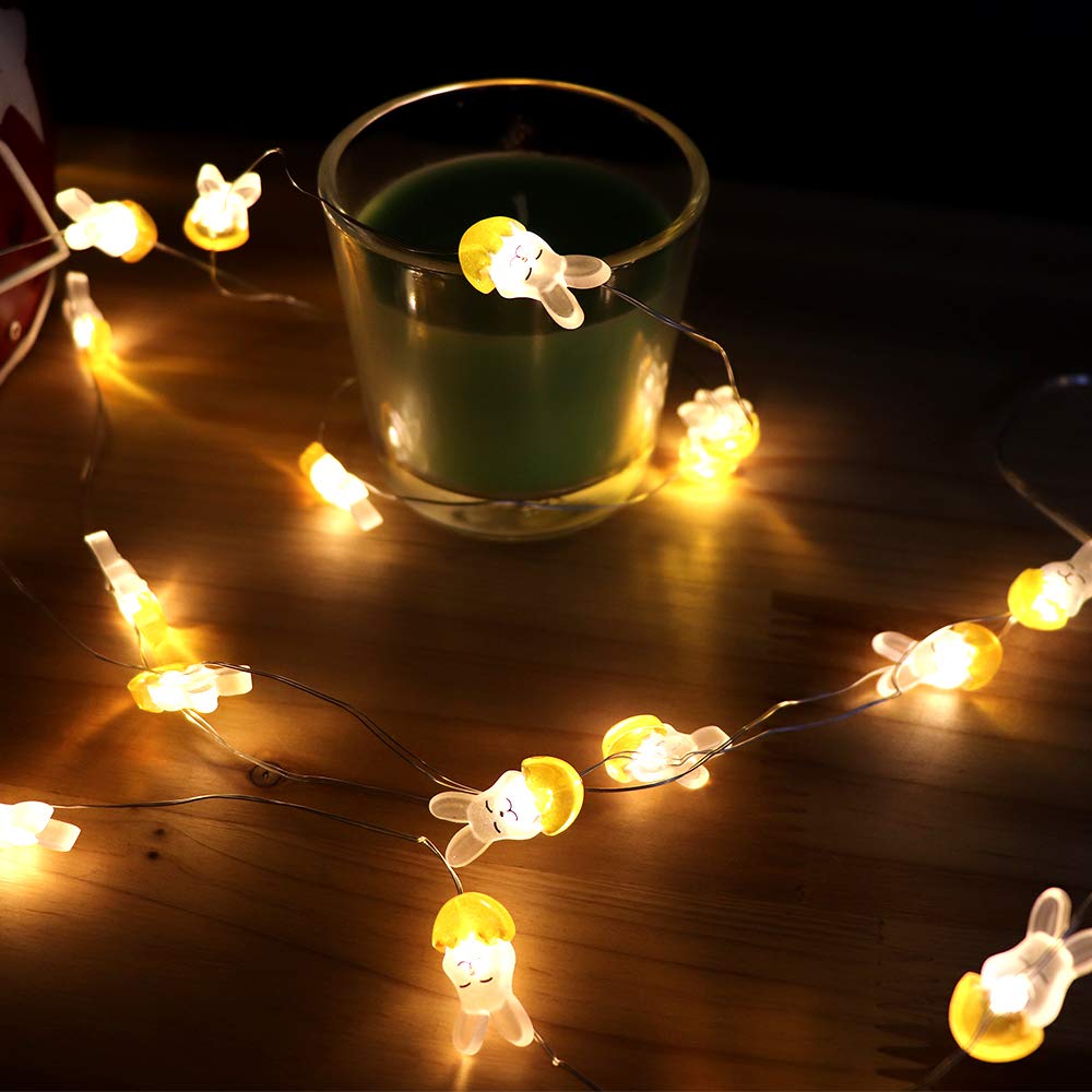 Cute Rabbit String Lights Bunny Fairy Lights 10FT 30 LED Battery Warm White Night Light Waterproof Outdoor Indoor Room Bedroom Wall Home Décor Wedding Birthday Party Garden Decoration