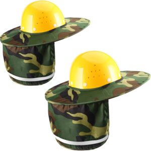 jovitec 2 pieces hard hat neck sun shade neck protection full brim with reflective strip green camouflage hard hat neck shade for cover summer sun