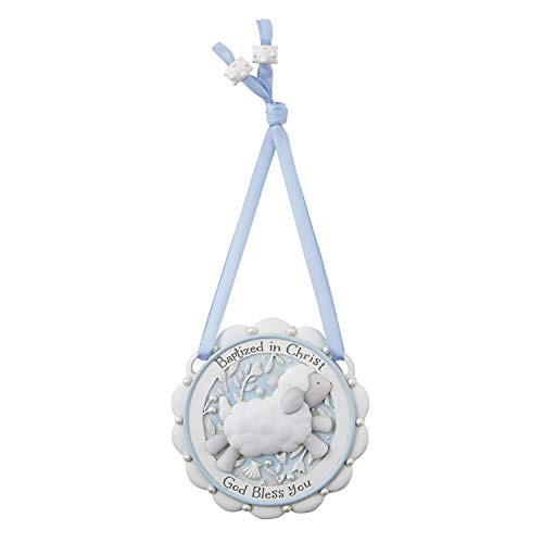 Creative Brands Faithworks - Baptized In Christ Resin Crib Medal, 3.5-Inch, Blue - Lamb