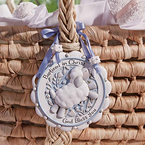 Creative Brands Faithworks - Baptized In Christ Resin Crib Medal, 3.5-Inch, Blue - Lamb