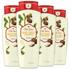 old spice body wash for men, moisturize with shea butter scent, 16 fl oz (pack of 4)