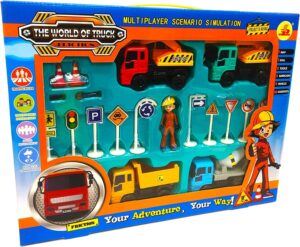 big-daddy construction world toy set - 26 piece mega set with excavator, crane, cement, & dump trucks + bonus road map