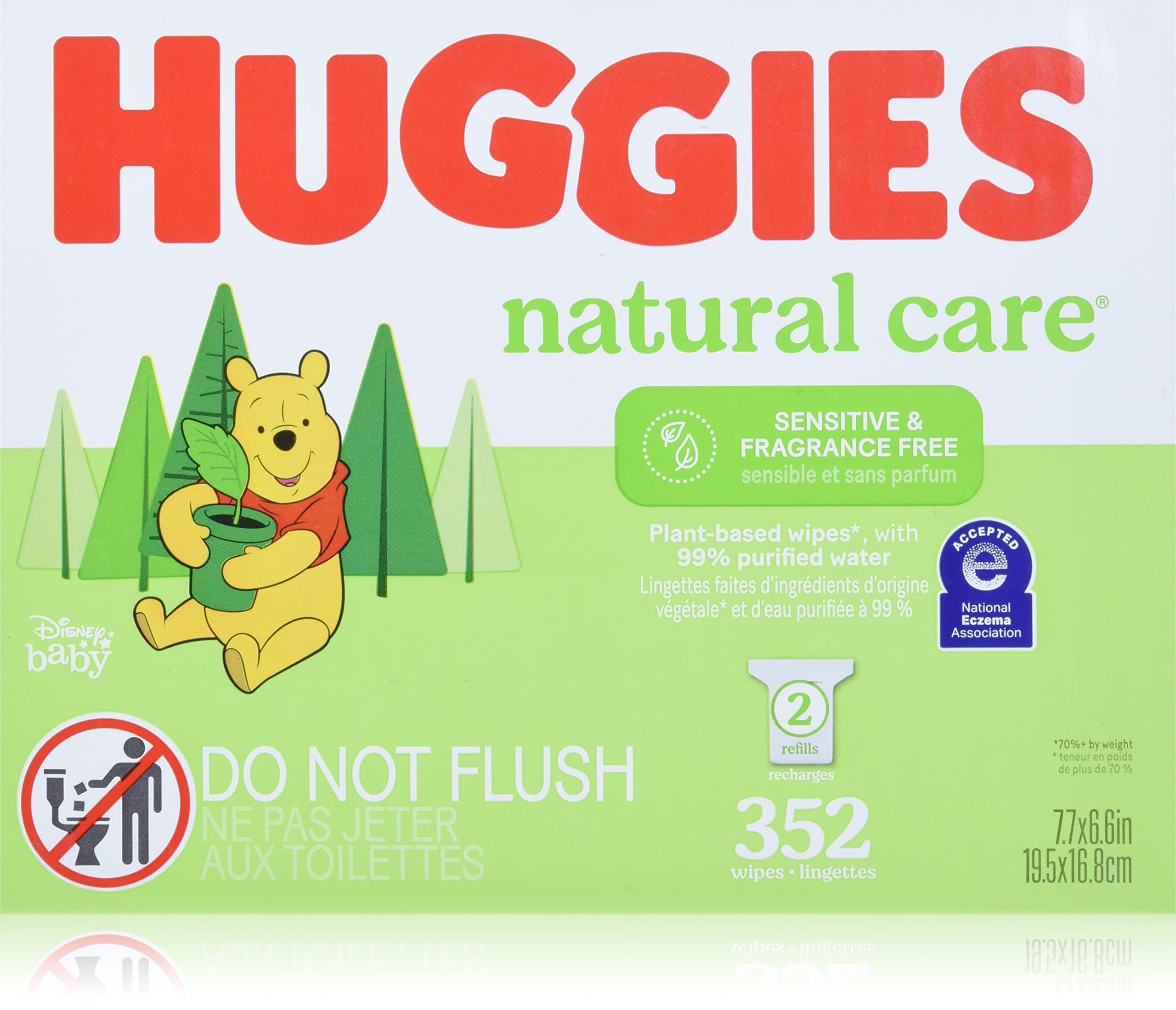 HUGGIES Natural Care Unscented Baby Wipes, Sensitive, 2 Refill Packs (352 Total Wipes)