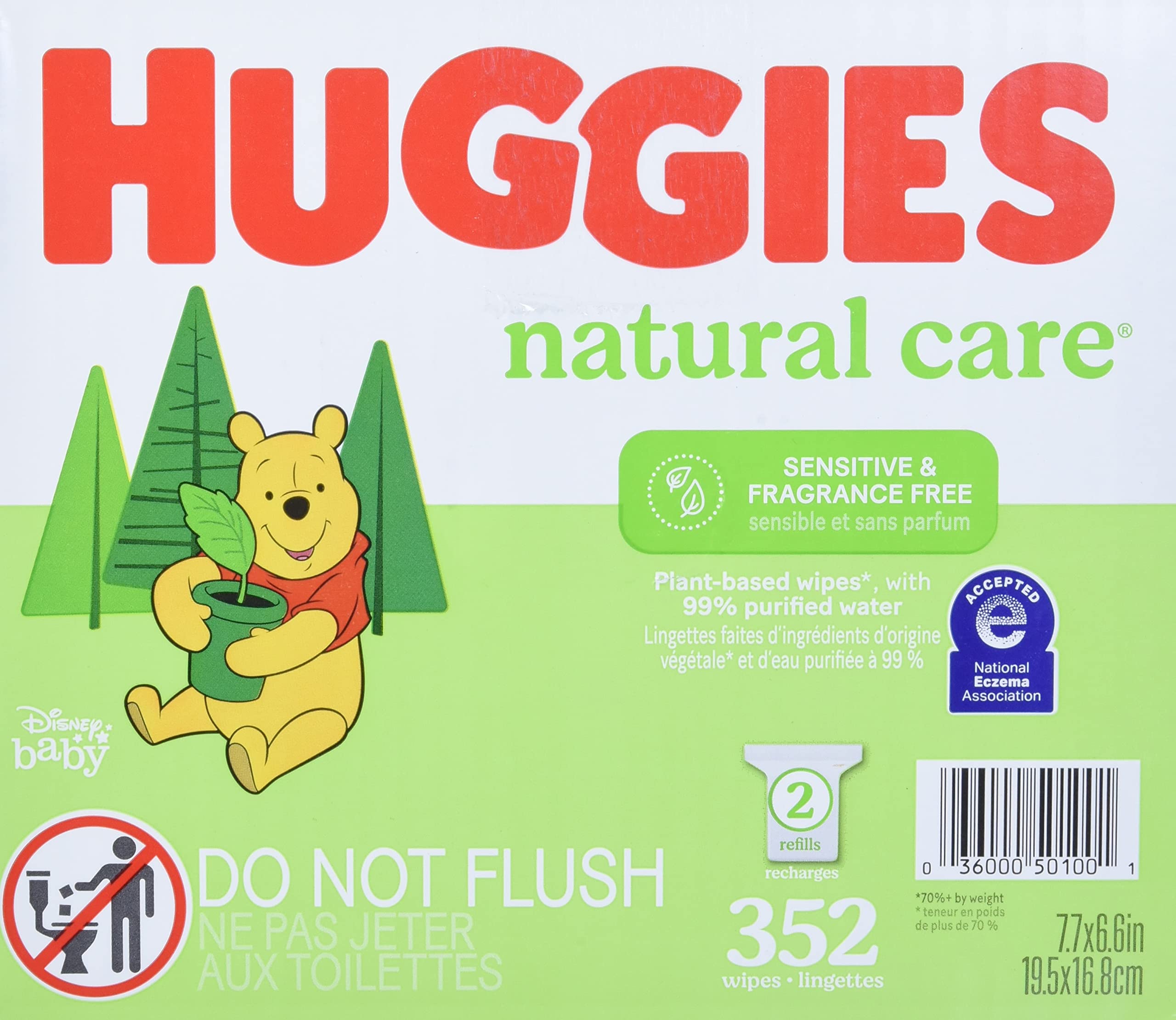 HUGGIES Natural Care Unscented Baby Wipes, Sensitive, 2 Refill Packs (352 Total Wipes)