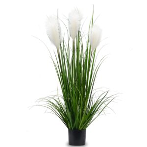 luxsego artificial plants reed greenery flowers, potted tall silk fake pampas grass for home, office, wedding decor, faux plants for her or him(46in, white)