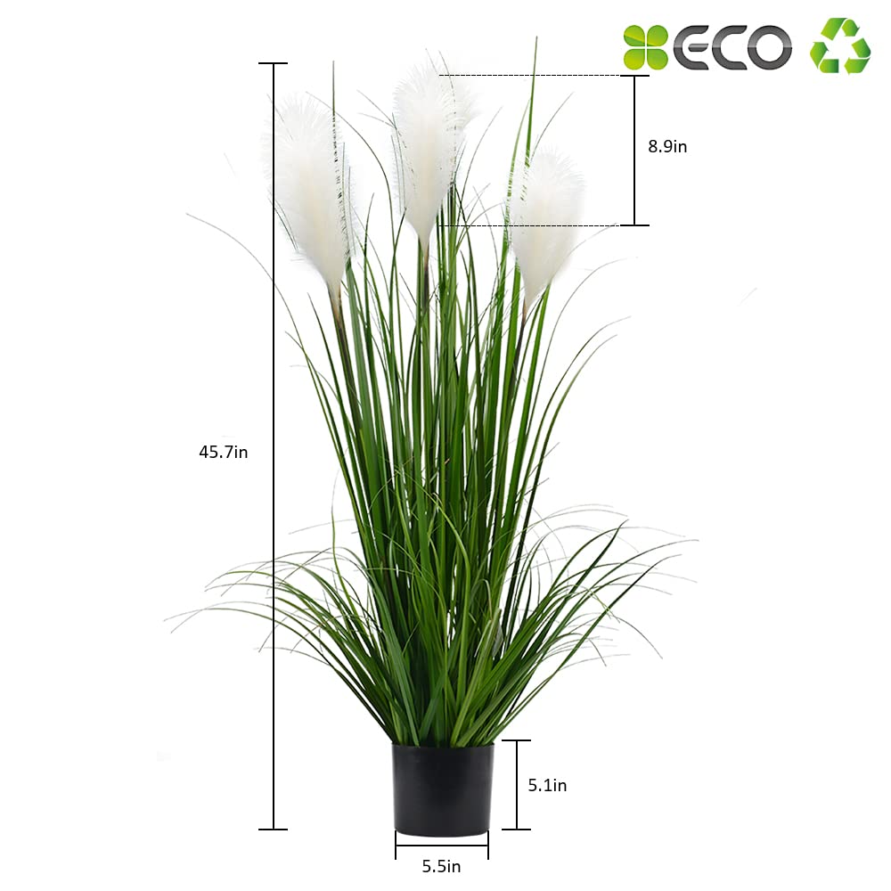 Luxsego Artificial Plants Reed Greenery Flowers, Potted Tall Silk Fake Pampas Grass for Home, Office, Wedding Decor, Faux Plants for Her or Him(46in, White)