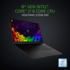 Razer Blade 15 Gaming Laptop: Intel Core i7-8750H 6 Core, NVIDIA GeForce RTX 2070 Max-Q | 15.6" FHD 144Hz | 16GB RAM | 512GB SSD, CNC Aluminum, Chroma RGB Lighting, Thunderbolt 3