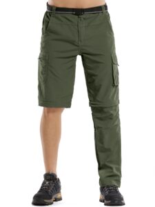 linlon men's outdoor quick dry convertible lightweight hiking fishing zip off cargo work pants trousers,army green,34