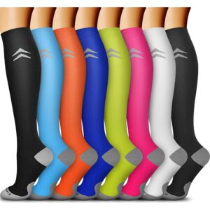 quxiang copper compression socks for women & men circulation (8 pairs) - best for running athletic cycling - 15-20 mmhg (l/xl,multi 12)