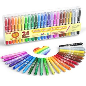 shuttle art 24 colors gel crayons for toddlers, non-toxic twistable crayons set for kids children coloring, crayon-pastel-watercolor effect, ideal for paper