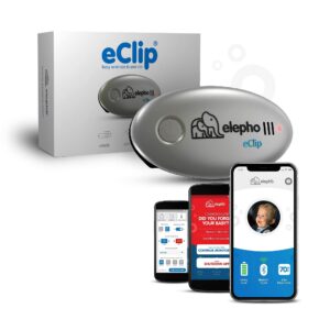 elepho eclip baby safety reminder for car | easily attaches to infant car seat, seat belt or diaper bag | smartphone app sends automatic alerts via bluetooth for temperature & proximity warnings