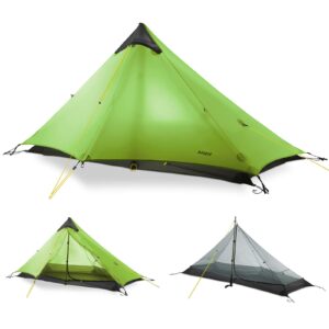 mier lanshan ultralight tent 3-season backpacking tent for 1-person or 2-person camping, trekking, kayaking, climbing, hiking, green, 1-person