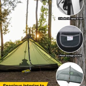 MIER Lanshan Ultralight Tent 3-Season Backpacking Tent for 1-Person or 2-Person Camping, Trekking, Kayaking, Climbing, Hiking, Green, 1-Person