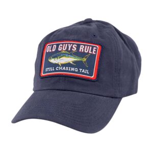 old guys rule men's baseball cap, still chasing tail - gift for dad, grandpa, husband, father's day, birthday, holiday - funny novelty hat for fishermen, outdoorsmen, fishing season, summer (navy)