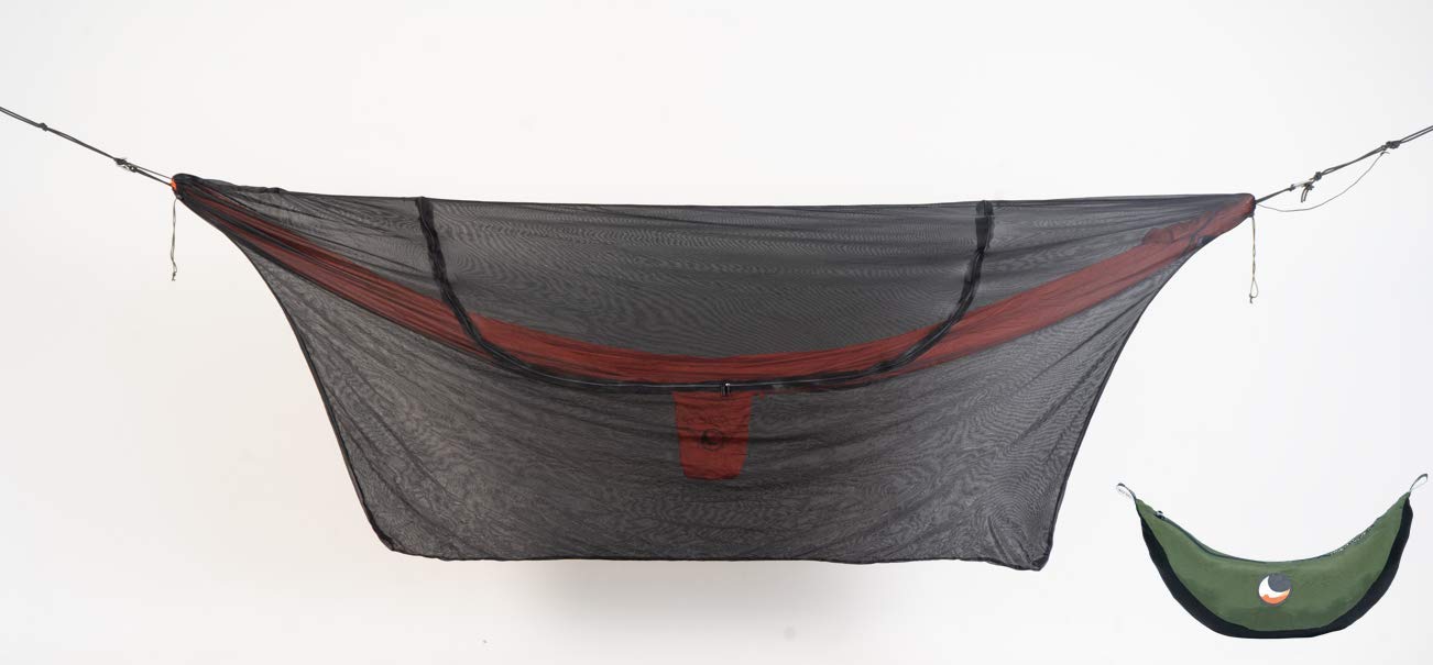 Ticket to the Moon 360° Convertible Mosquito and Bug Hammock Net - Fair Trade & Handmade All-Round Protection from Bugs and Insects - Double Circular Zipper Opens Ceiling for Extra Comfort - Black