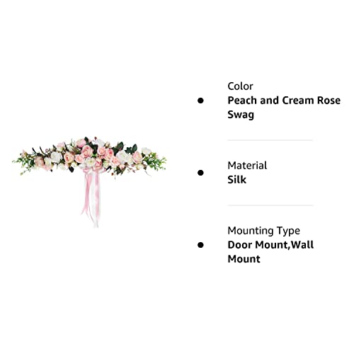 Lvydec Artificial Rose Flower Swag, 25 Inch Decorative Swag with Fake Roses, Green Leaves and Silk Ribbon for Wedding Arch Front Door Wall Decor