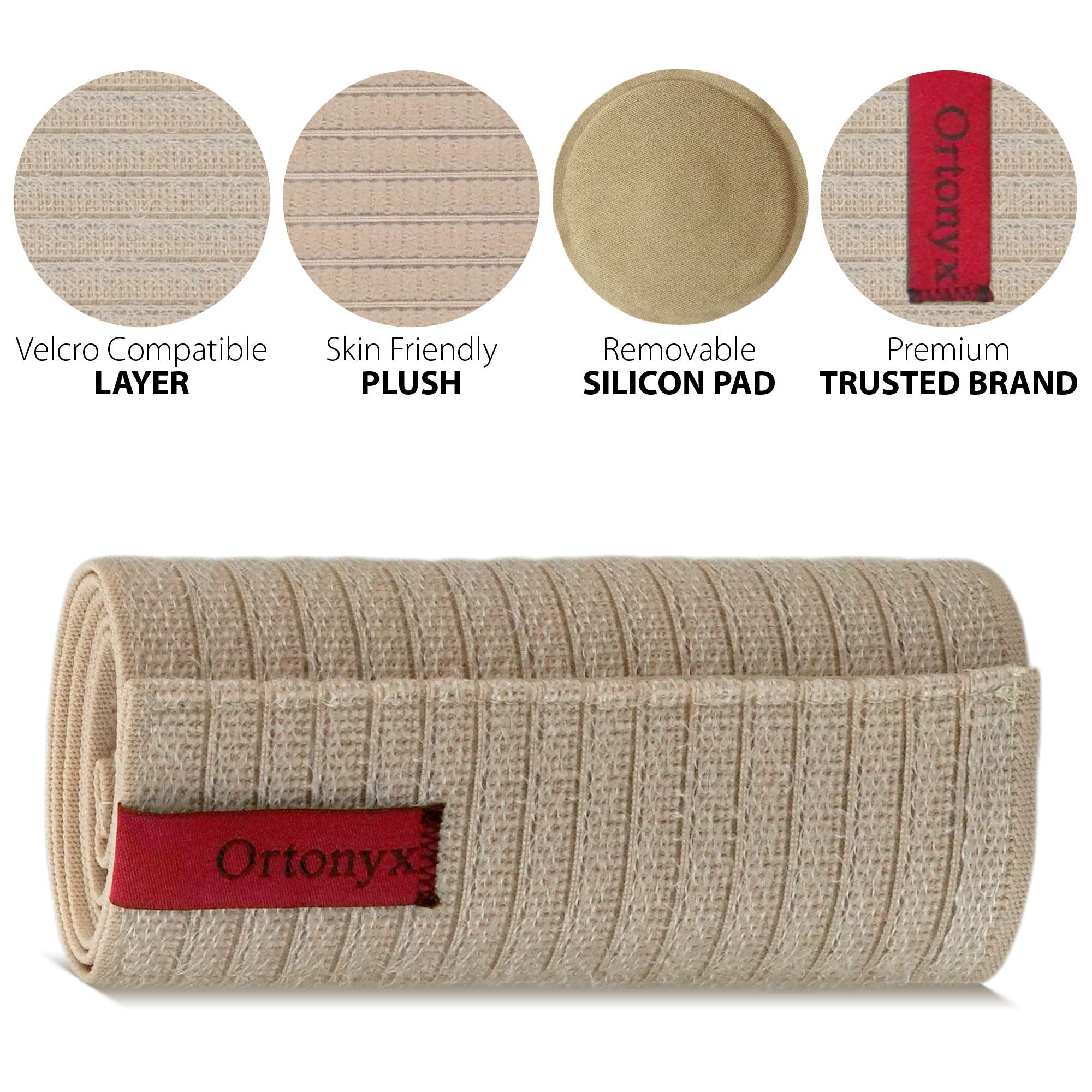 ORTONYX Premium Umbilical Hernia Belt for Women and Men / 6.25" Abdominal Binder With Hernia Support Pad - Navel Ventral Epigastric Incisional and Belly Button Hernias - Beige OX5241-L/XL