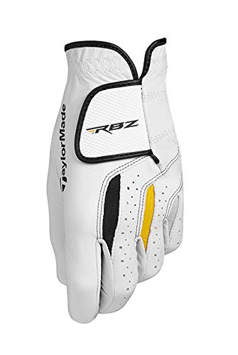 TaylorMade Golf RBZ Leather Glove, White/Gray/Yellow Cadet, Worn on Left Hand, Medium/Large