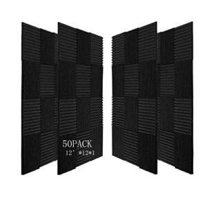 hwliyutai 50 pack acoustic panels 1 x 12 x 12 inches - studio foam wedges high density panel soundproof foam for walls - home office