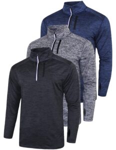 3 pack: men's quarter 1/4 zip pullover long sleeve workout jackets, athletic dry fit running shirts (set 1, small)