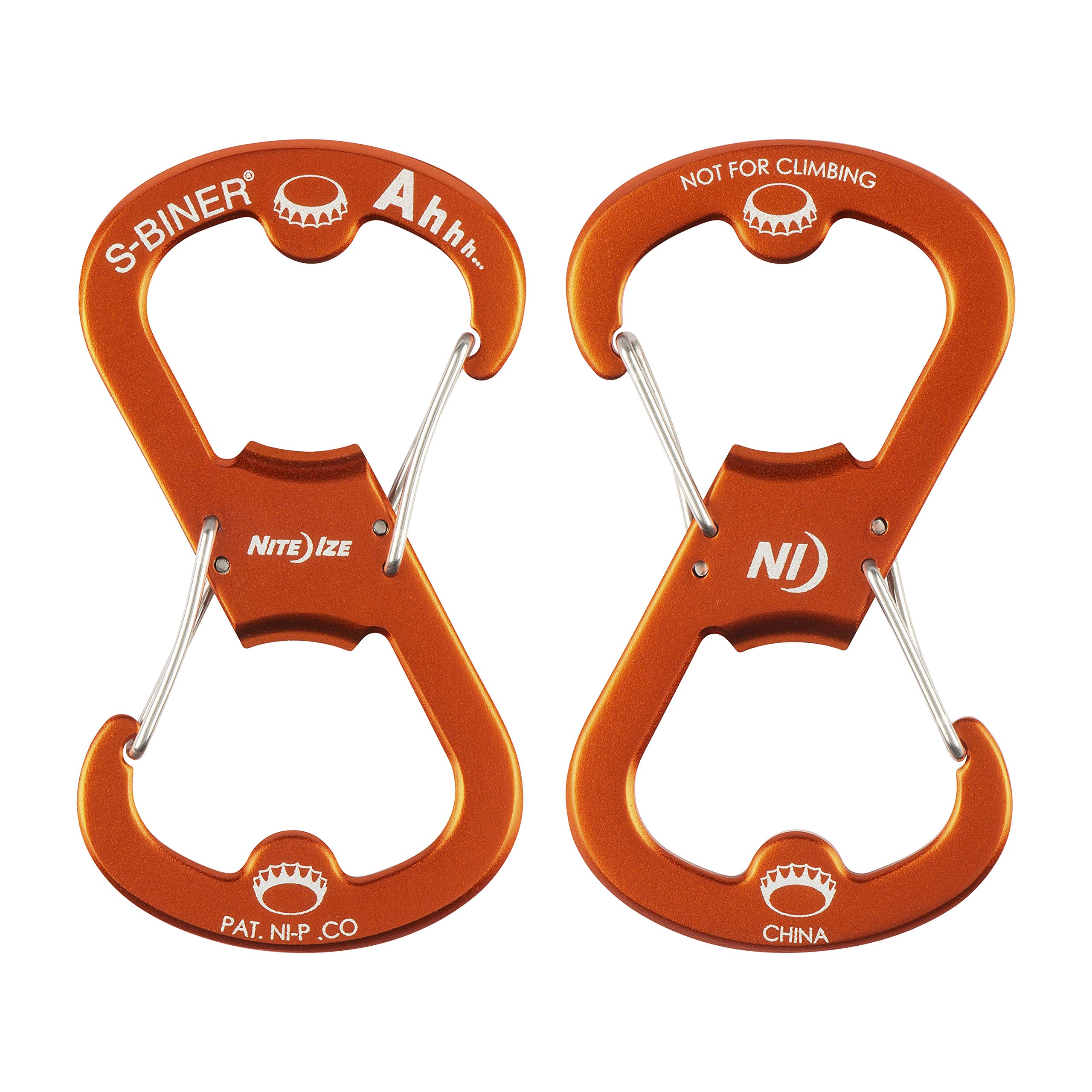 Nite Ize Ahhh Aluminum Dual Bottle Opener, S-Biner Dual Carabiner with Double-Sided Bottle Openers, Orange