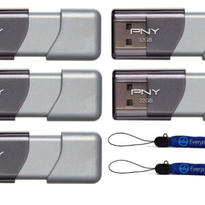 PNY 32GB USB 3.0 Flash Drive Elite Turbo Attache 3 (Five Pack) Model P-FD32GTBOP-GE Bundle with (2) Everything But Stromboli Lanyard