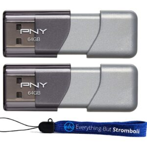 PNY USB 3.0 Flash Drive Elite Turbo Attache 3 Two Pack Bundle with (1) Everything But Stromboli Lanyard (64GB 2 Pack, Gray)