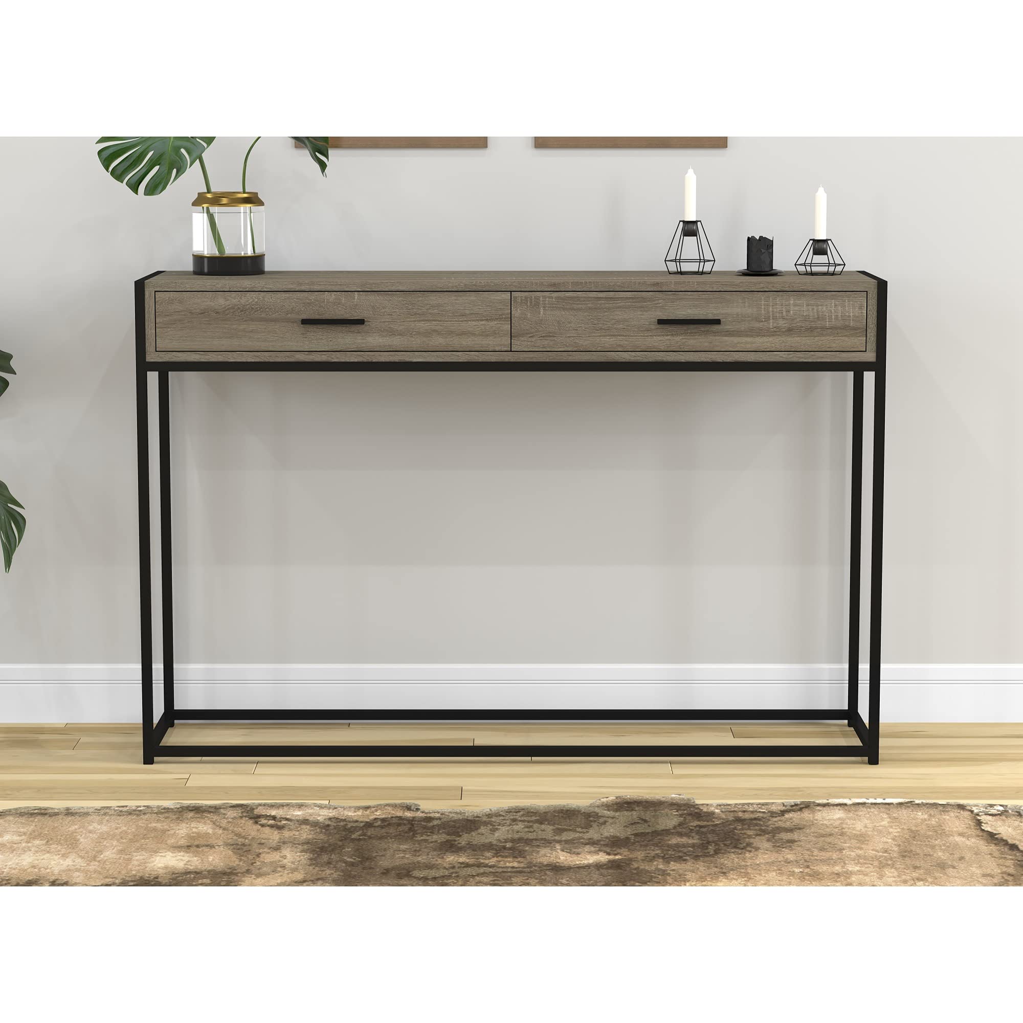 Safdie & Co. Entryway Console Sofa Couch Table/Accent Wall Table-48 Long/Dark Taupe with Drawers for Living Room