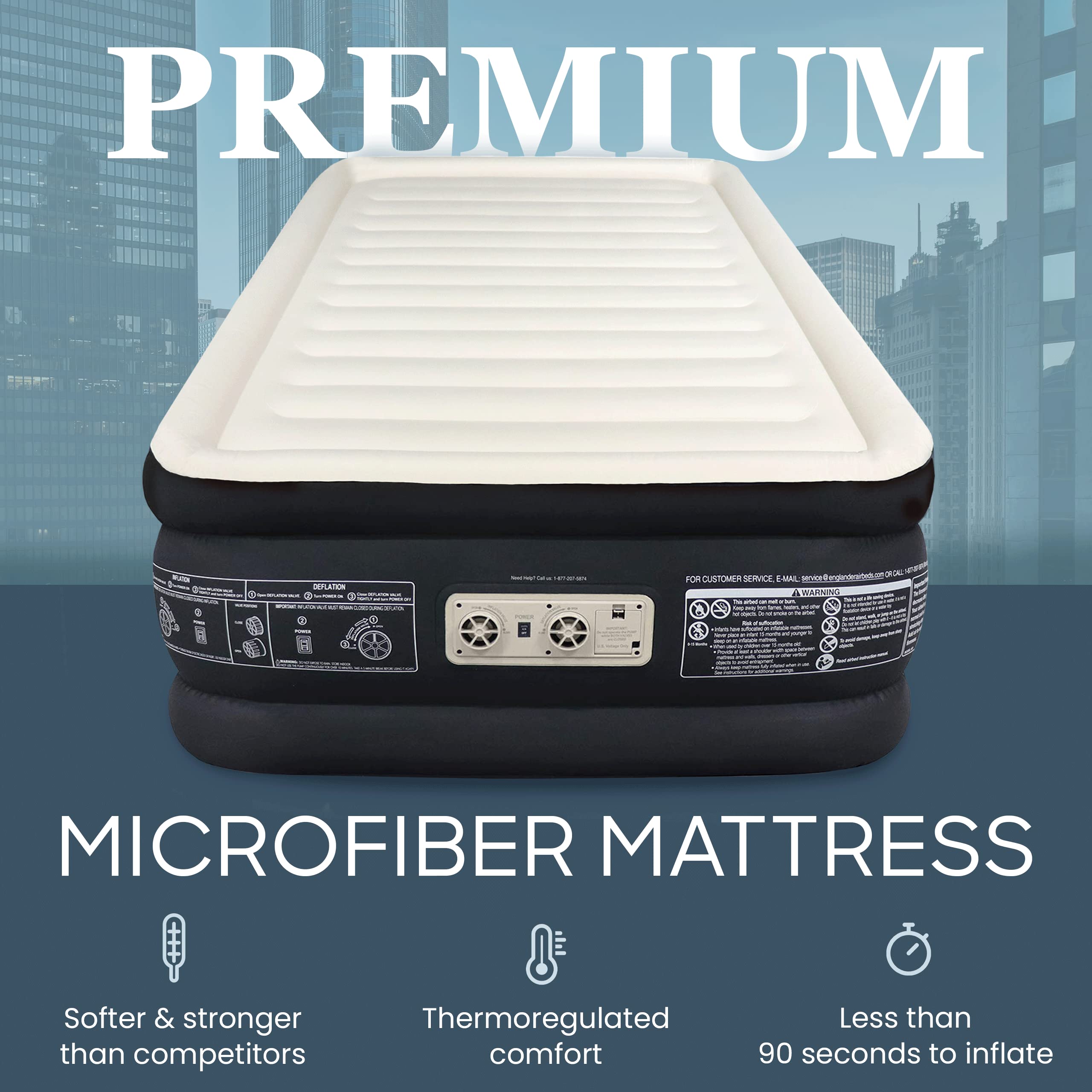 Englander Twin Air Mattress - Double High, 300 LB Capacity Luxury Camping Mattress with Built-in Pump, Waterproof and Microfiber