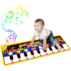 renfox baby piano mat with 25 music sounds, kids musical playmat, early education development birthday gift music toy for 1 2 3 year girls boys, piano keyboard touch play blanket for child toddlers