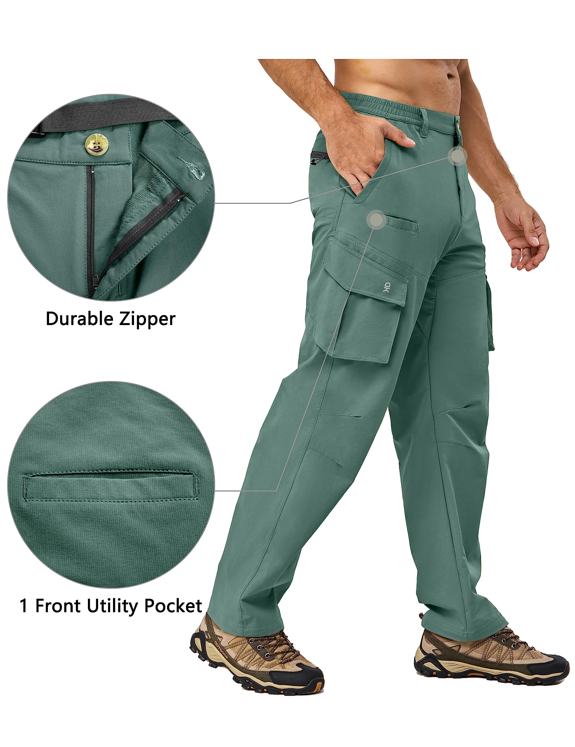 Little Donkey Andy Men's Quick Dry UPF 50+ Cargo Pants, Stretch Lightweight Outdoor Hiking Pants Sage M