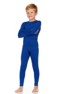 thermajohn thermal underwear for kids, boys thermal underwear set | kids base layers for skiing | long johns for boys kids, royal blue, (xl)