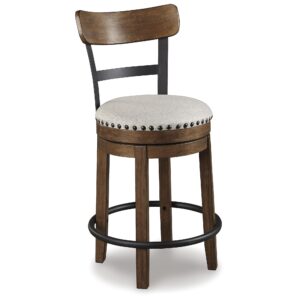 signature design by ashley valebeck rustic farmhouse 24.5” counter height swivel bar stool, brown