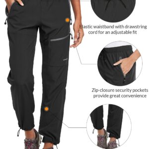 BALEAF Women's Hiking Pants Quick Dry Water Resistant Lightweight Joggers Pant for All Seasons Elastic Waist Black Size L