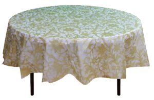 exquisite 12 pack premium round plastic tablecloth - lace design printed disposable plastic tablecloth 84 in. round tablecloth (gold)