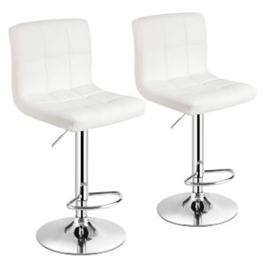 costway bar stool, comfortable swivel adjustable pu leather bar chair with backrest, soft cushioned seat, footrest, sturdy metal frame, barstools for kitchen, pub(white, set of 2)