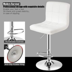 COSTWAY Bar Stool, Comfortable Swivel Adjustable PU Leather Bar Chair with Backrest, Soft Cushioned Seat, Footrest, Sturdy Metal Frame, Barstools for Kitchen, Pub(White, Set of 2)