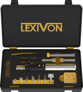 lexivon butane soldering iron multi-purpose kit | cordless self-igniting adjustable flame 7-tip set | pro-grade (lx-770)