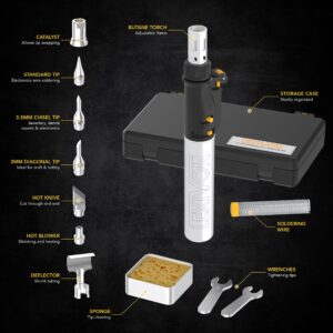 LEXIVON Butane Soldering Iron Multi-Purpose Kit | Cordless Self-Igniting Adjustable Flame 7-Tip Set | Pro-Grade (LX-770)