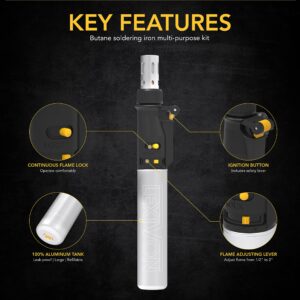 LEXIVON Butane Soldering Iron Multi-Purpose Kit | Cordless Self-Igniting Adjustable Flame 7-Tip Set | Pro-Grade (LX-770)