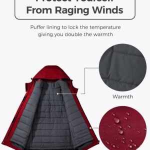 wantdo Women's 3 in 1 Ski Jacket Puffer Liner Insulated Hiking Coat Red X-large